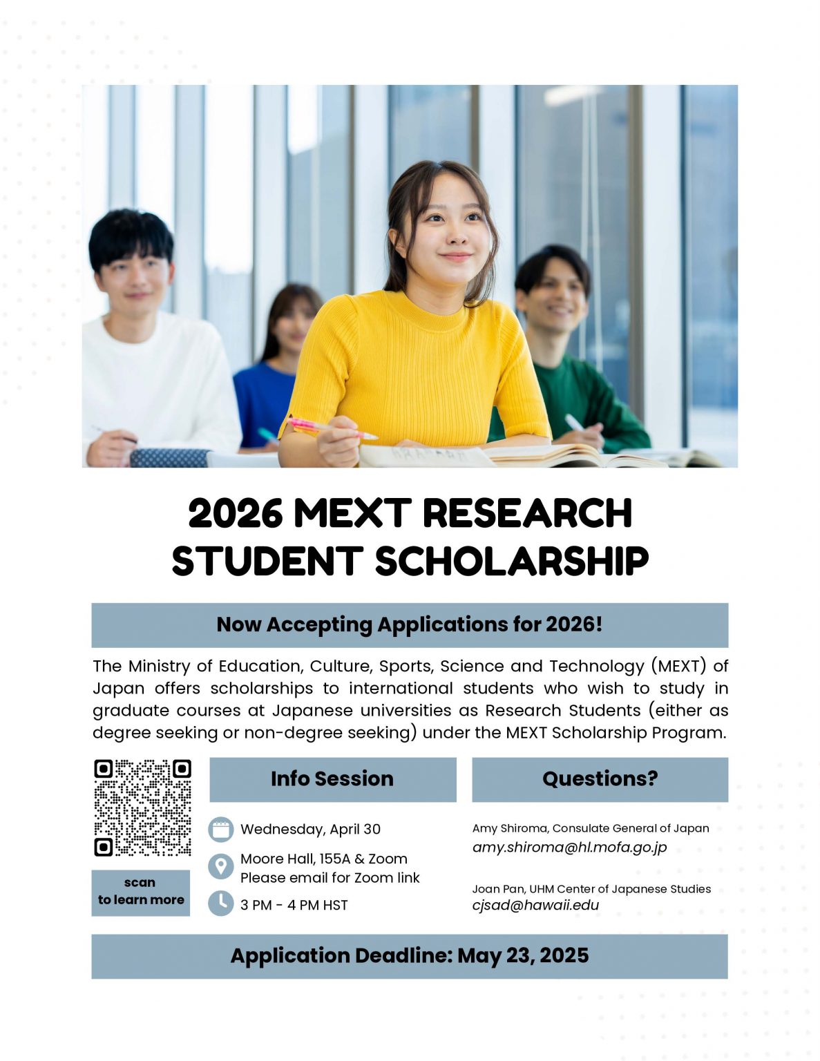 2026 MEXT Research Student Scholarship Application | Center for ...